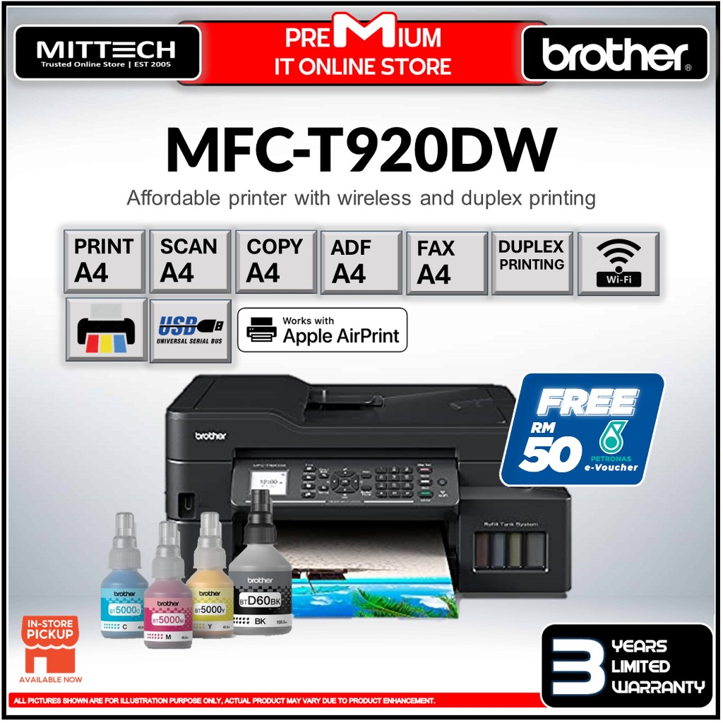 Brother Colour Inkjet Refillable Ink Tank Printer A4 4in1 Wireless MFC ...