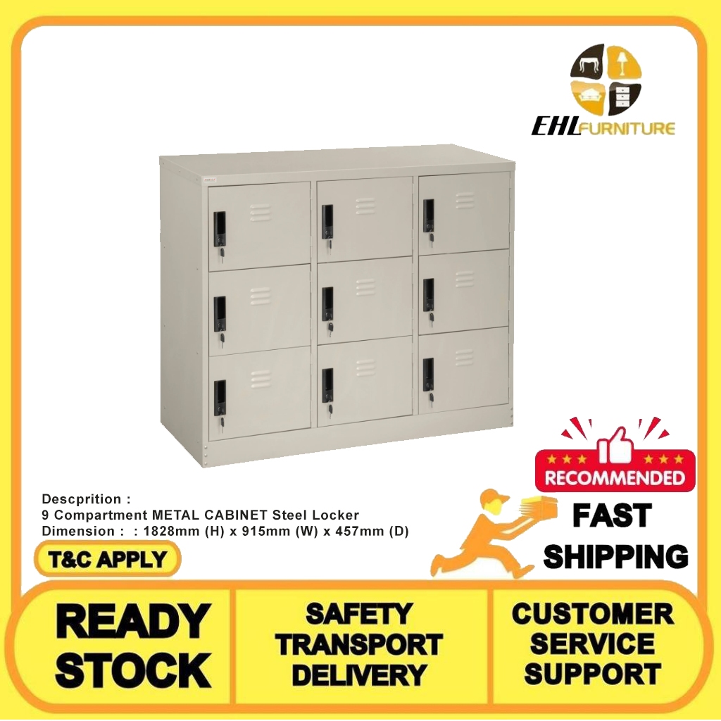 EHL FURNITUR METAL CABINET H/H 9 COMPARTMENT STELL LOCKER / ALMARI BESI ...