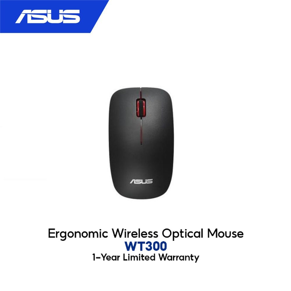 ASUS WT300 ERGONOMIC WIRELESS OPTICAL MOUSE - BLACK / RED (90XB0450-BMU000) | Shopee Malaysia