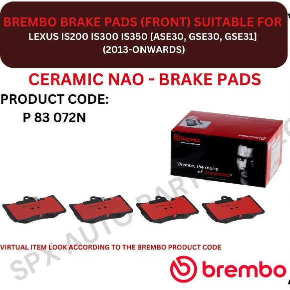 BREMBO GENUINE DISC BRAKE PAD (FRONT) FOR LEXUS IS200 IS300 IS350 ...