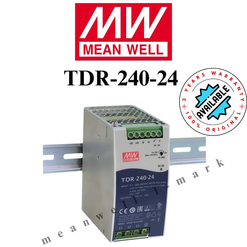 Mean Well TDR-240-24 240W 24V 10A Slim Three Phase Industrial DIN RAILL ...