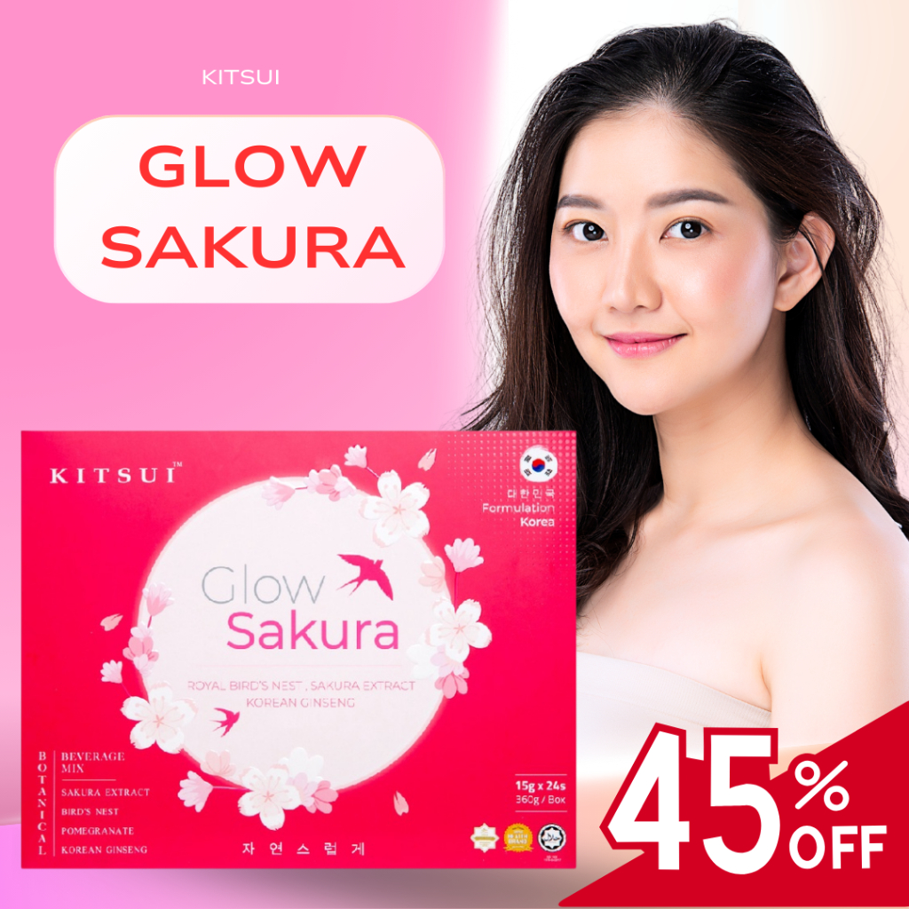 KITSUI Glow Sakura Bird's Nest & Sakura Extract for Whitening, Brightening, Fair Skin (24's x ...
