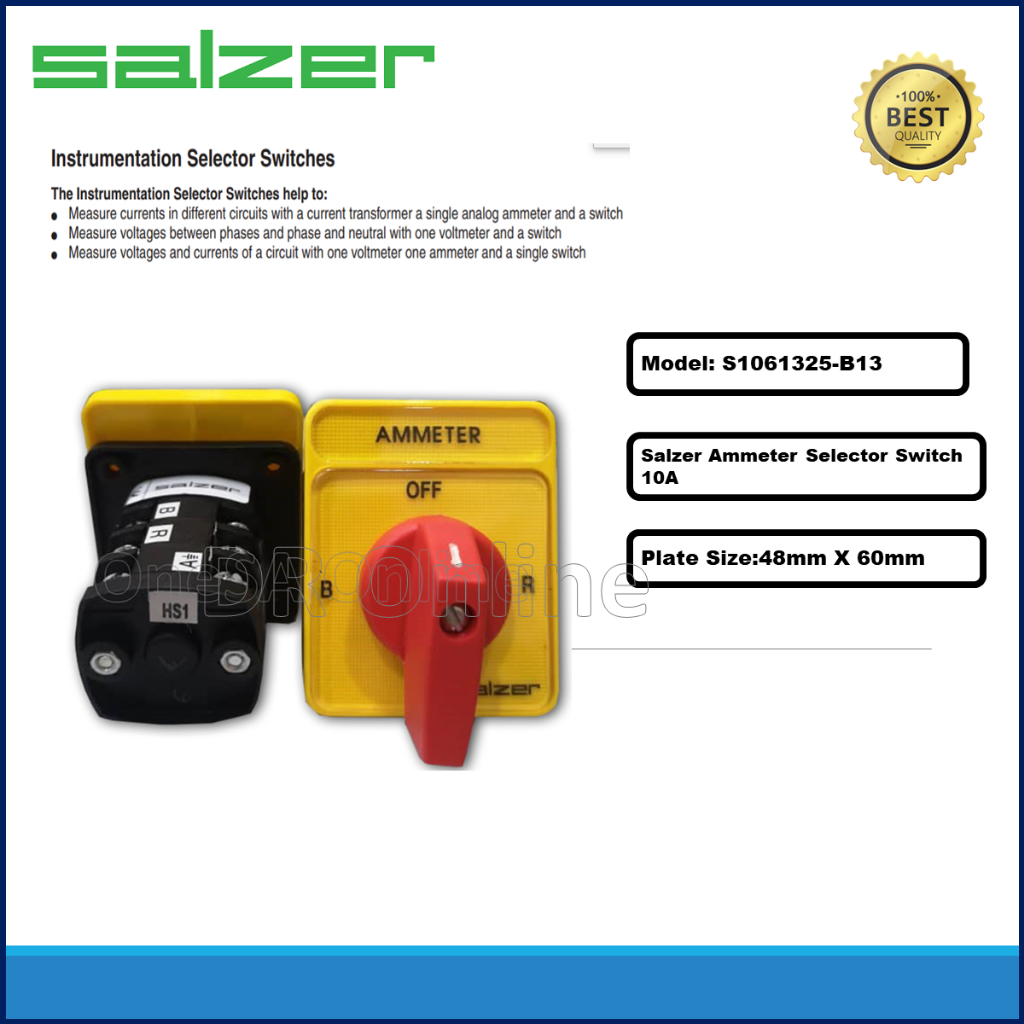 SALZER AMMETER SELECTOR SWITCH, OFF-R-Y-B~10A, (S1061325-B13) | Shopee ...