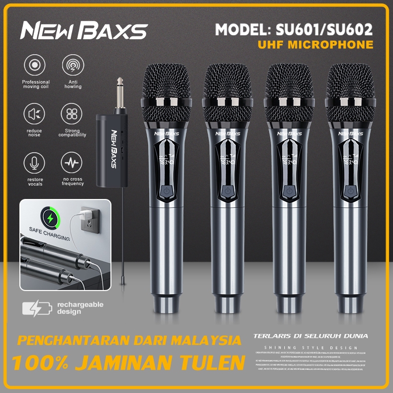 New Baxs [Na-upgrade na bersyon ng pagsingil] SU604 UHF wireless na mikropono 5V charging Extra ...