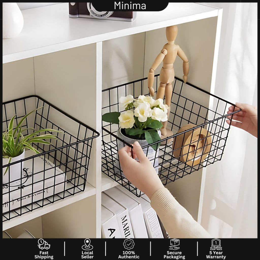 MINIMA Nordic Style Multipurpose Steel Square Basket Storage Rack for ...