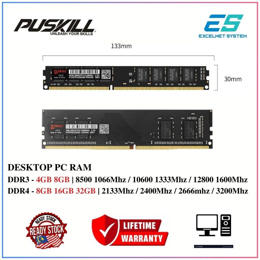 PUSKILL | DDR3 or DDR4 | 4GB/8GB/16GB/32GB | NEW DESKTOP RAM | Shopee ...