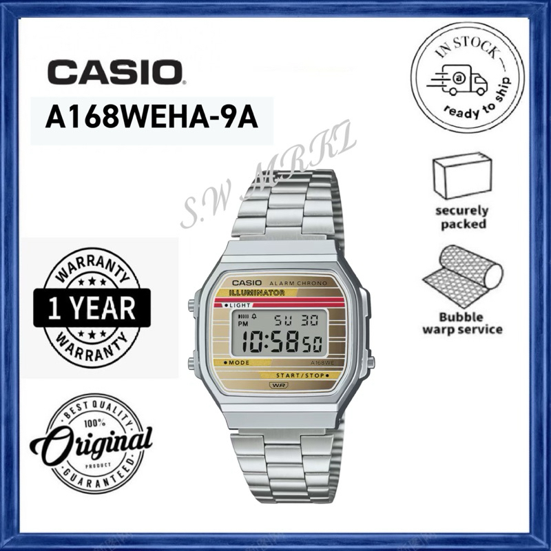 CASIO Vintage Silver Stainless Steel Men/Women Digital Watch A168WEHA ...