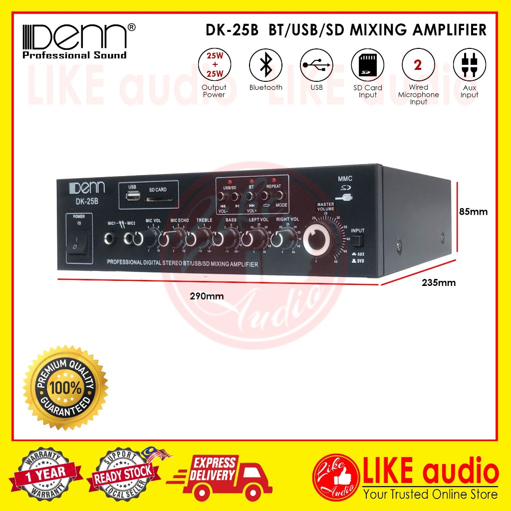 Denn DK-25B Digital Stereo BT/USB/SD Mixing (Swallow) Amplifier | Shopee Malaysia