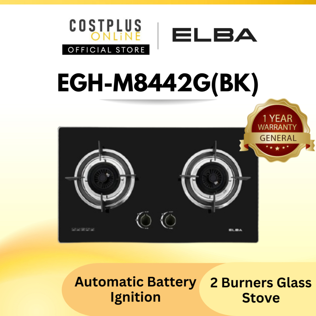 ELBA EGH-M8442G(BK) 2 Burners Glass Stove 5.0kW High Quality Tempered Glass Black - 玻璃炉 | Shopee ...