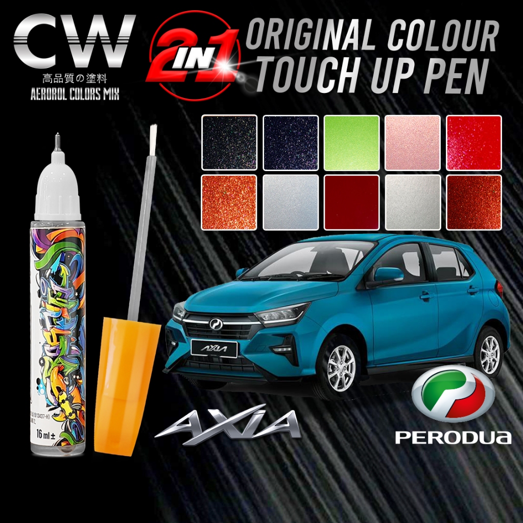 PERODUA AXIA Original Touch Up Paint 2 in 1 Touch Up Pen + Brush Bottle ...