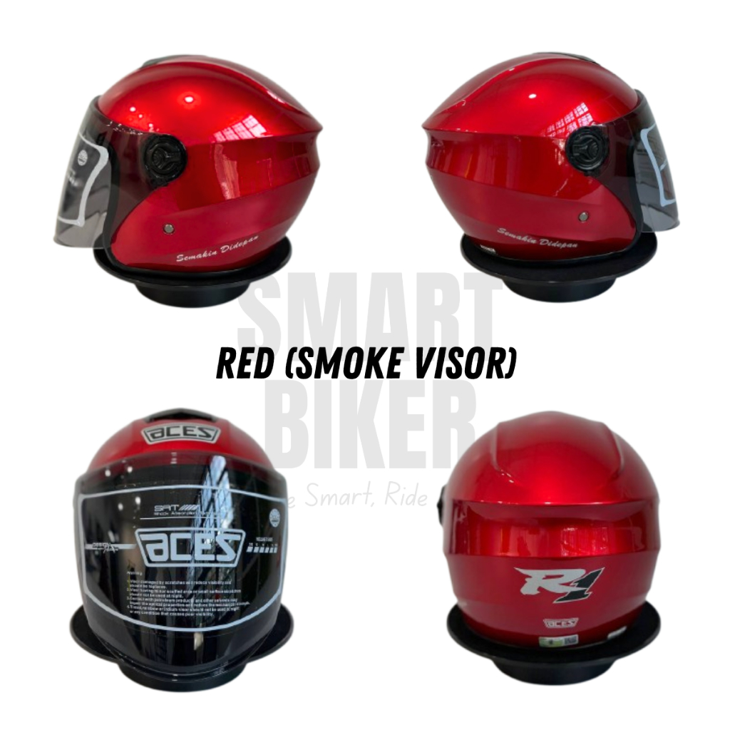 ACES R1 Open Face Helmet with Clear / Smoke Visor Sirim Approved JPJ ...