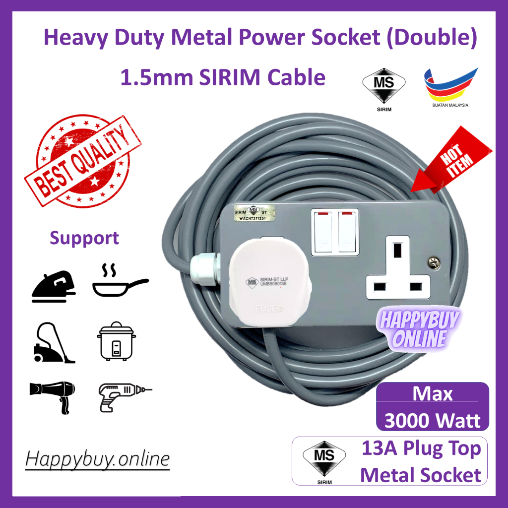 3000Watt Heavy Duty Extension Wire 5M 10M Wayar Elektrik Wayar Gulung ...