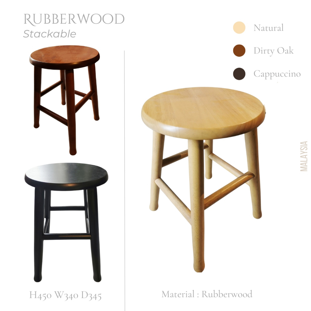 18 inch Stackable Solid Wood Round Stool Chair, Bangku Kayu Bulat, Kerusi Cafe Style, Cafe Stool ...