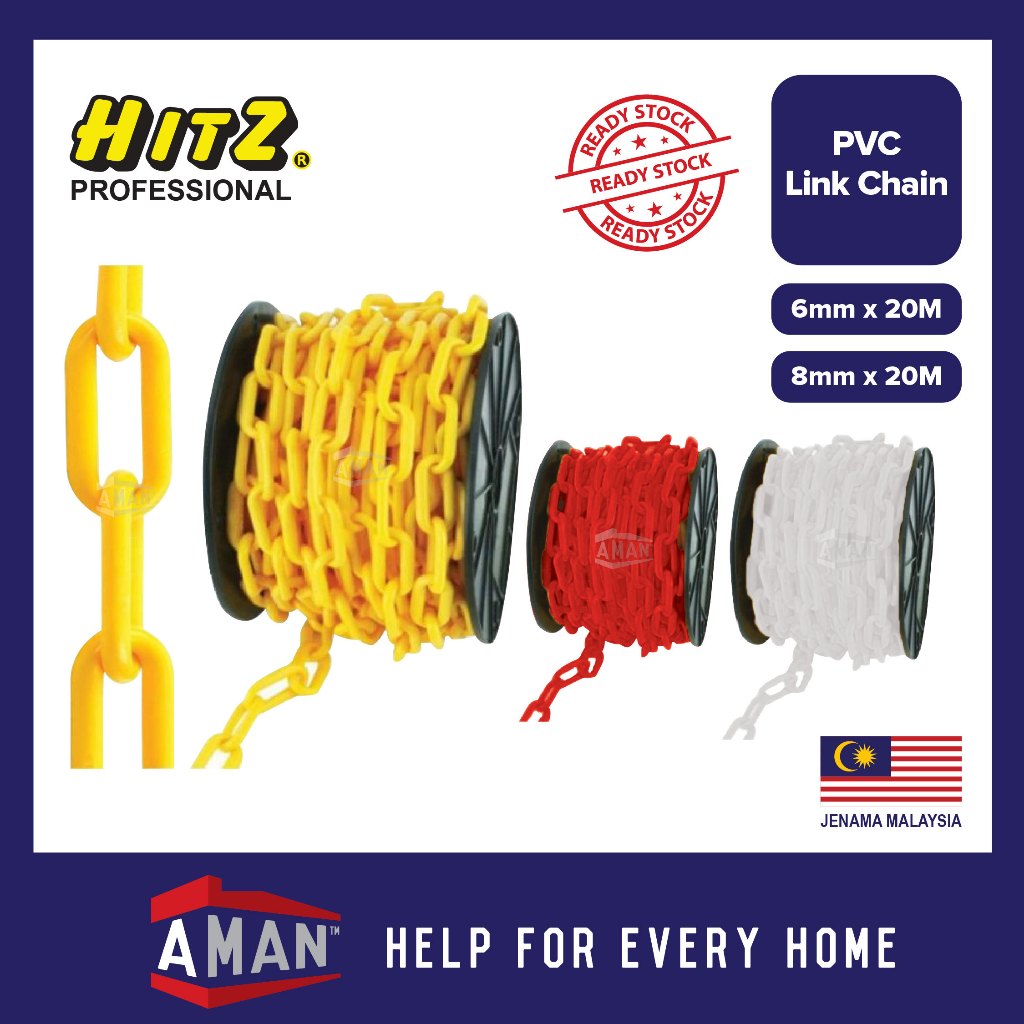 HITZ PVC Plastic Chain 6MM x 20M Safety Road Cone Chain Gate Hanging ...