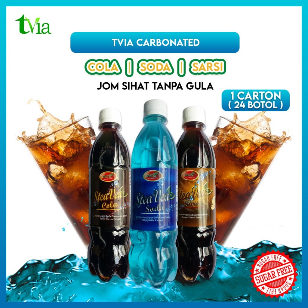 Minuman Berkarbonat Tvia (24 botol X 500ml) | Stevia | Sweetener ...
