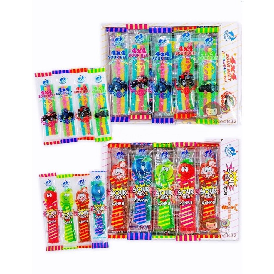 40 Pcs Sanwa Rainbow Sour Belt / Sour Ties 4 Colours & 4 Flavours Sour ...