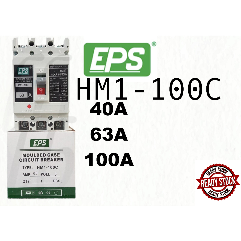 EPS HM1-100C 40A 63A 100A 3P MCCB 25KA 35KA 415VAC | Shopee Malaysia
