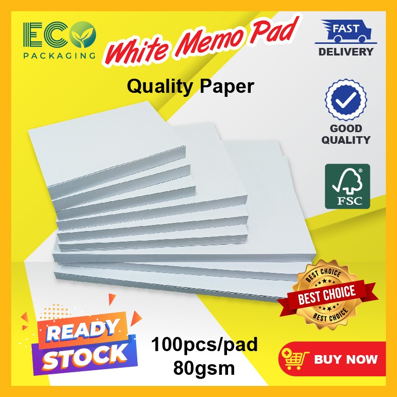White Blank Memo Pad Size A7,A6,A5-80gsm Simili Paper,100 pcs/pad (1 ...