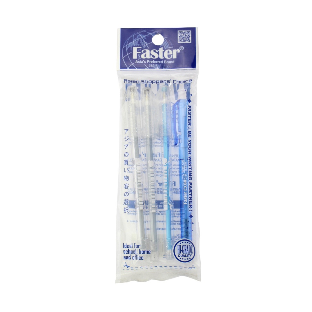 Faster Ball Pen CX445 0.5mm 3's+1 - 2 Blue 2 Black | Shopee Malaysia