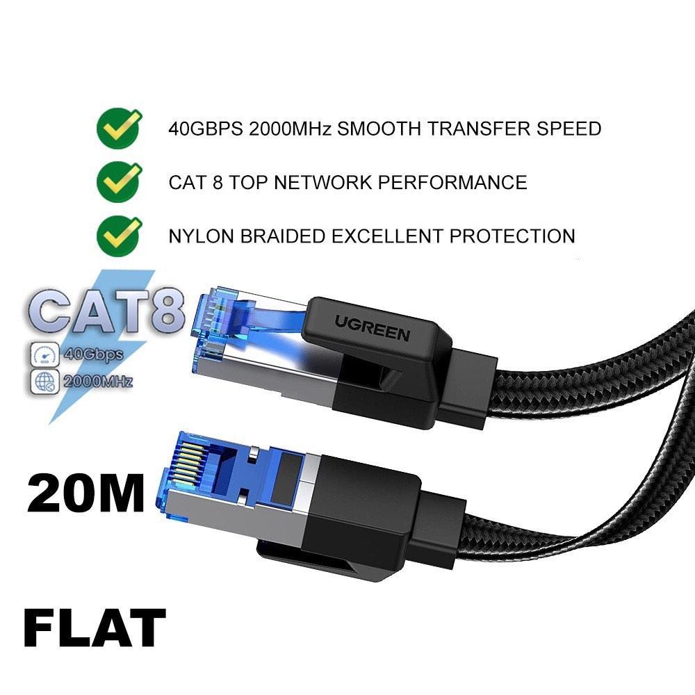 UGREEN 30800 Ethernet Cable CAT8 40Gbps Flat Networking Nylon Braided ...
