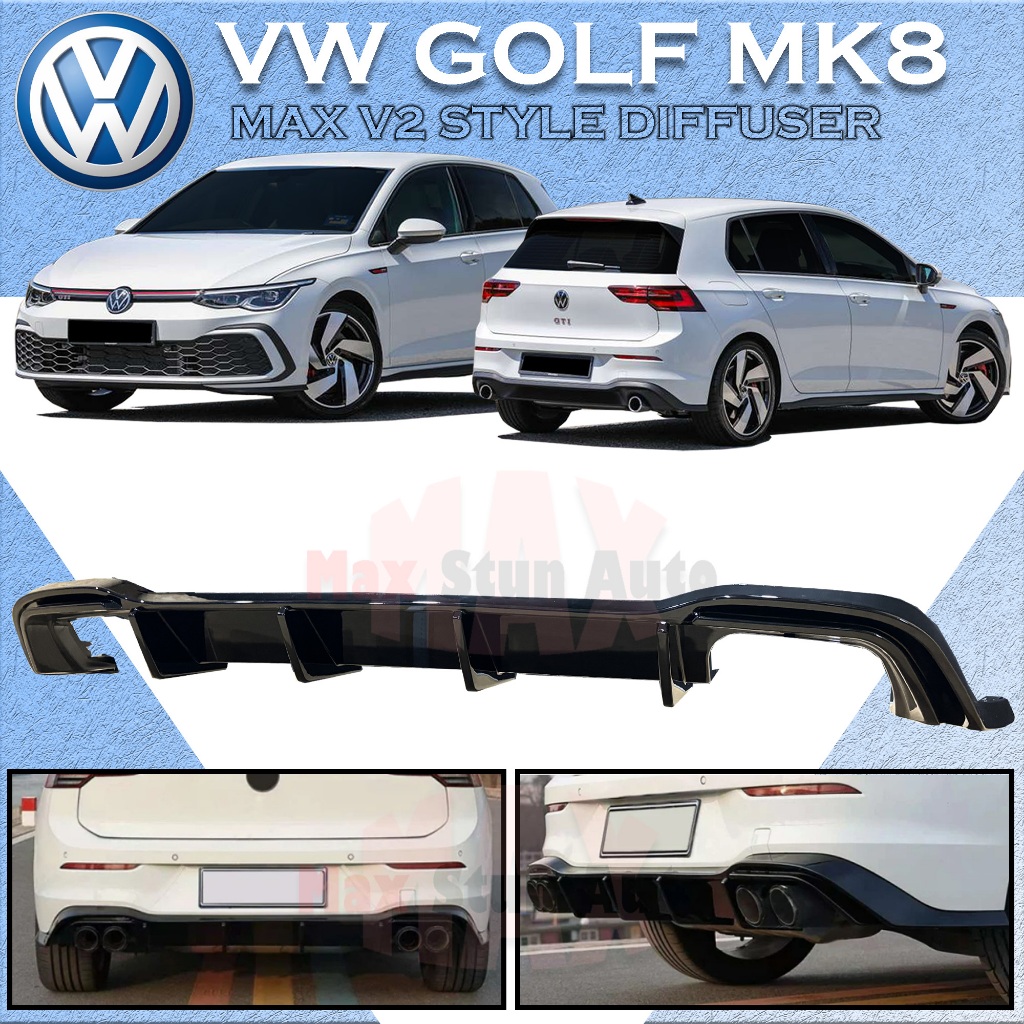 VOLKSWAGEN GOLF MK8 GTI MAXTON V2 STYLE DIFFUSER DOUBLE EXHAUST REAR ...