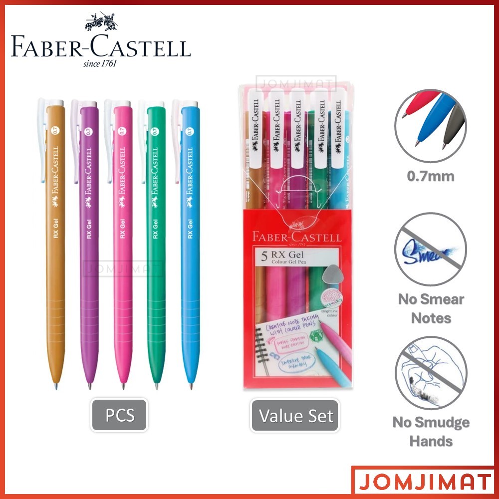 Faber Castell RX Gel Colourful Gel Pen Value Set 0.7mm 5pcs/set 249710 ...