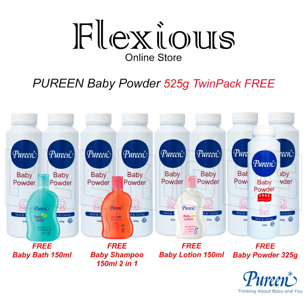*PUREEN* Baby Powder 525g Twin Pack FREE FOC ( Bath 150ml ), ( Shampoo ...