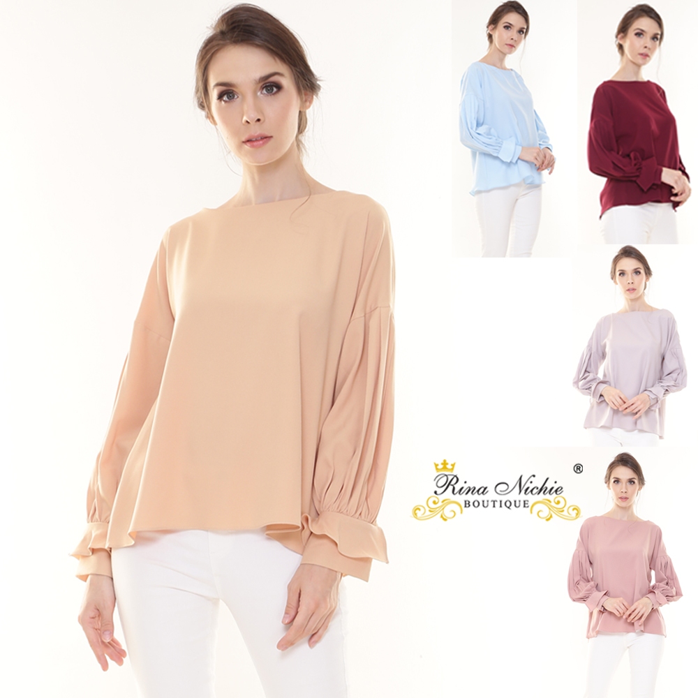 Sofia Blouse Pleated Sleeves Korea Style Rina Nichie (5 Warna) | Shopee Malaysia