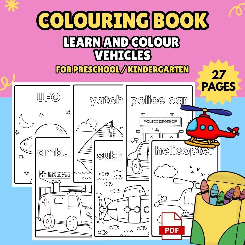 [PDF] 27 Pictures VEHICLES - Printable Learning & Colouring Book For ...