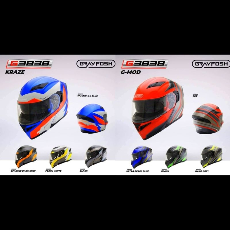 GRAYFOSH G3838 FLIP UP FULL FACE KRAZE/ G-MOD HELMET DOUBLE VISOR ...