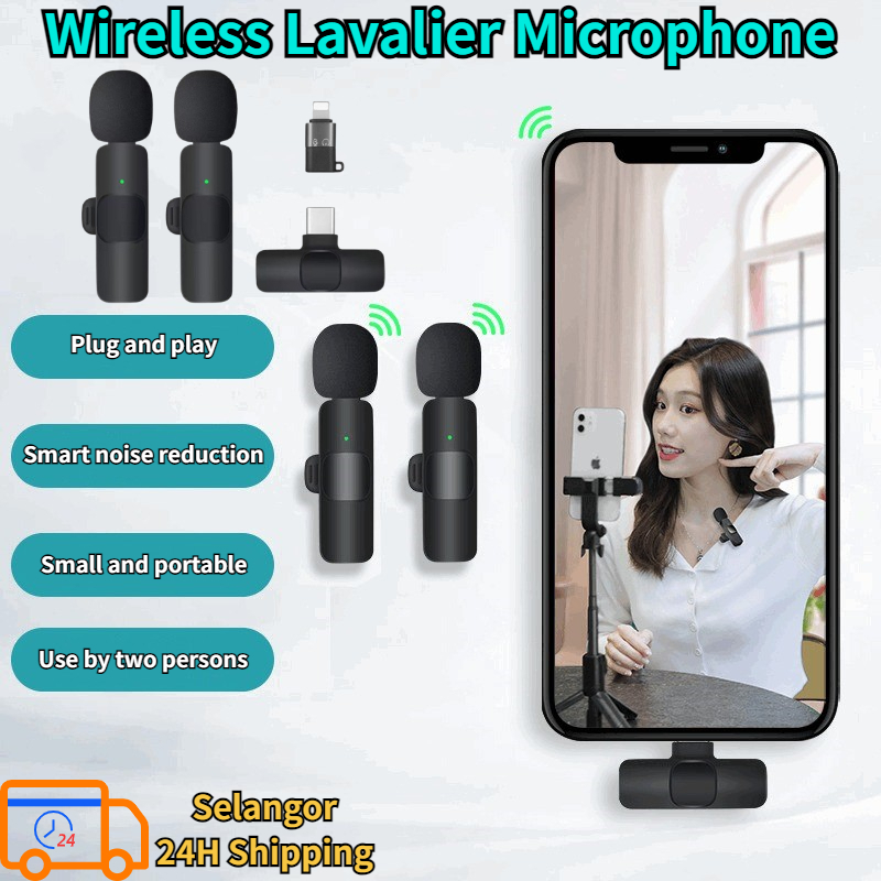 K8 Wireless Lavalier Microphone Type C Noise Reducing Dual Microphones ...