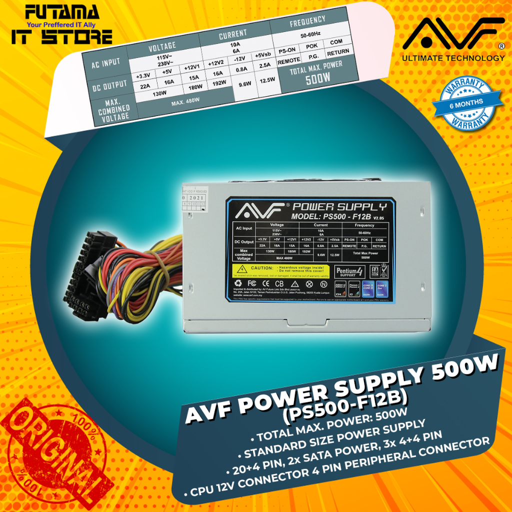 AVF Standard ATX Power Supply 500w (PS500-F12B) | Shopee Malaysia