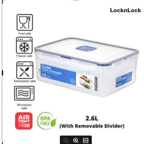 LocknLock PP Microwave Airtight Stackable Classic Food Container with Removable Divider 2.6L ...