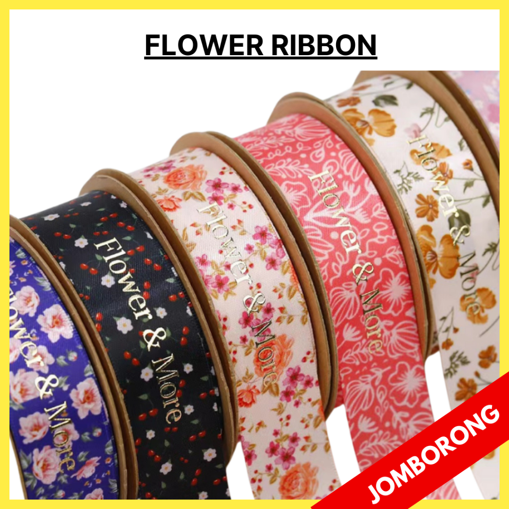 (22M) 2.5CM FLOWER Ribbon Reben Riben Gift Satin Organza Flower Bouquet ...