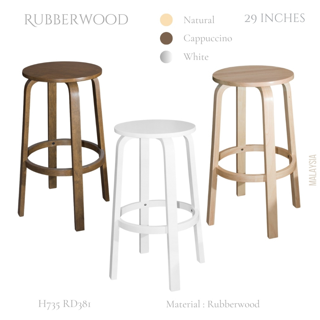 29-inch Rubberwood Modern Bar Stool, Kerusi Bar Tinggi, Minimalist Cafe ...