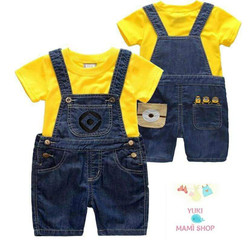 Minions Design Clothing Set(Yellow Shirt + Suspender Shorts) | Shopee ...