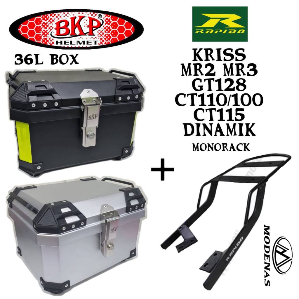 BKP Motorcycle 36L Top Box ABS PLASTIC + RAPIDO Monorack Set MODENAS ...