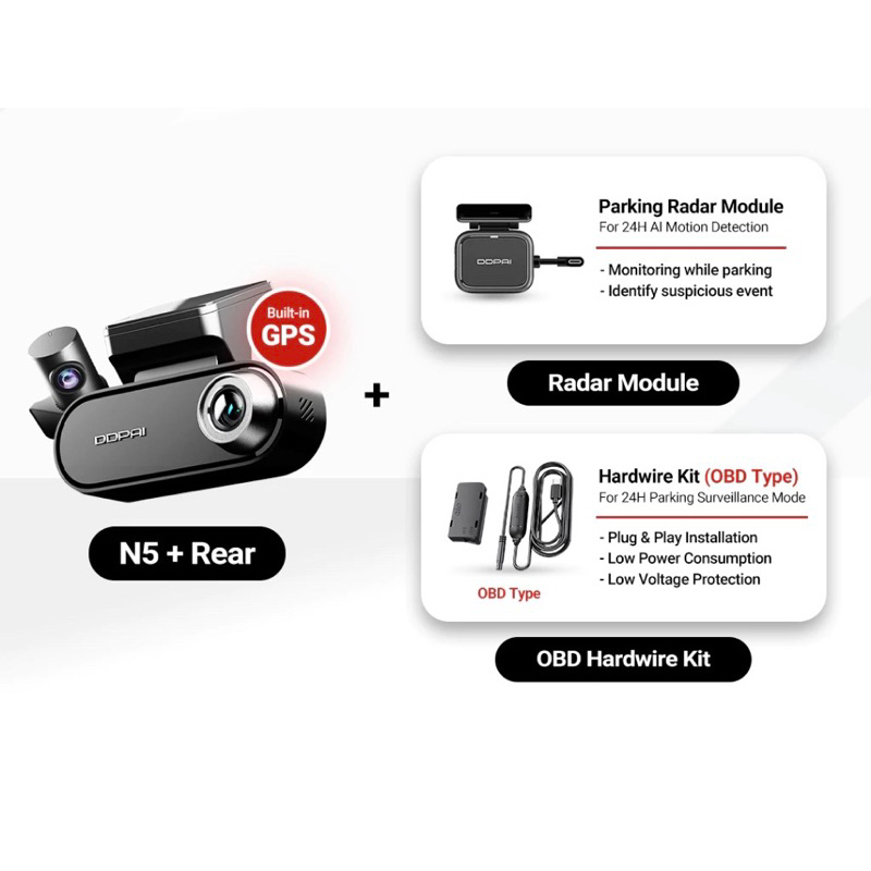 DDPAI N5 Dual 4K + 1080P Dual-Channel Car Dashcam Radar Motion ...