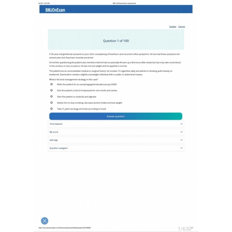 [9A325] BMJ OnExamination Assessment MRCP II GASTROENTEROLOGY MCQs (BMJ ...