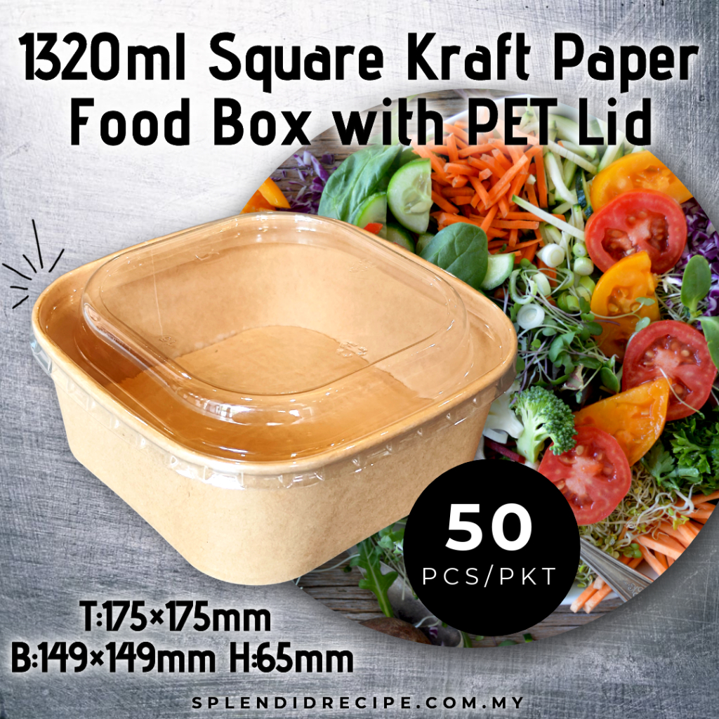 1320ml Square Kraft Paper Food Box with PET Lid ( 50pcs) | Shopee Malaysia