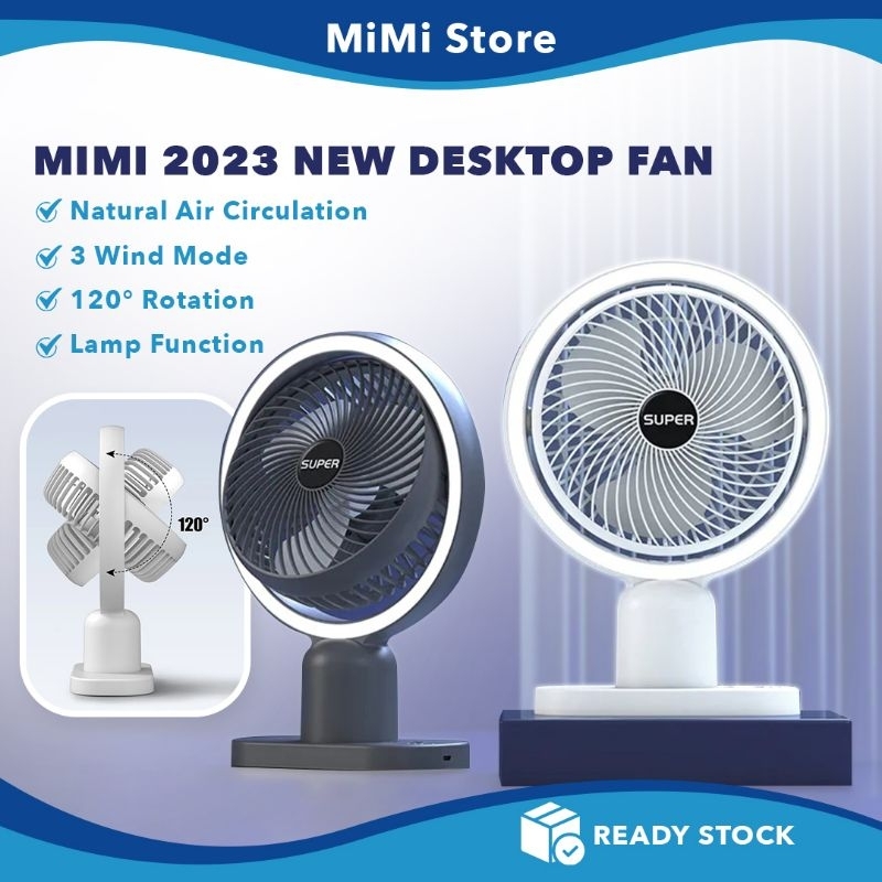 MiMi Portable Wireless Fan With Night Light Rotation Quiet Mini ...
