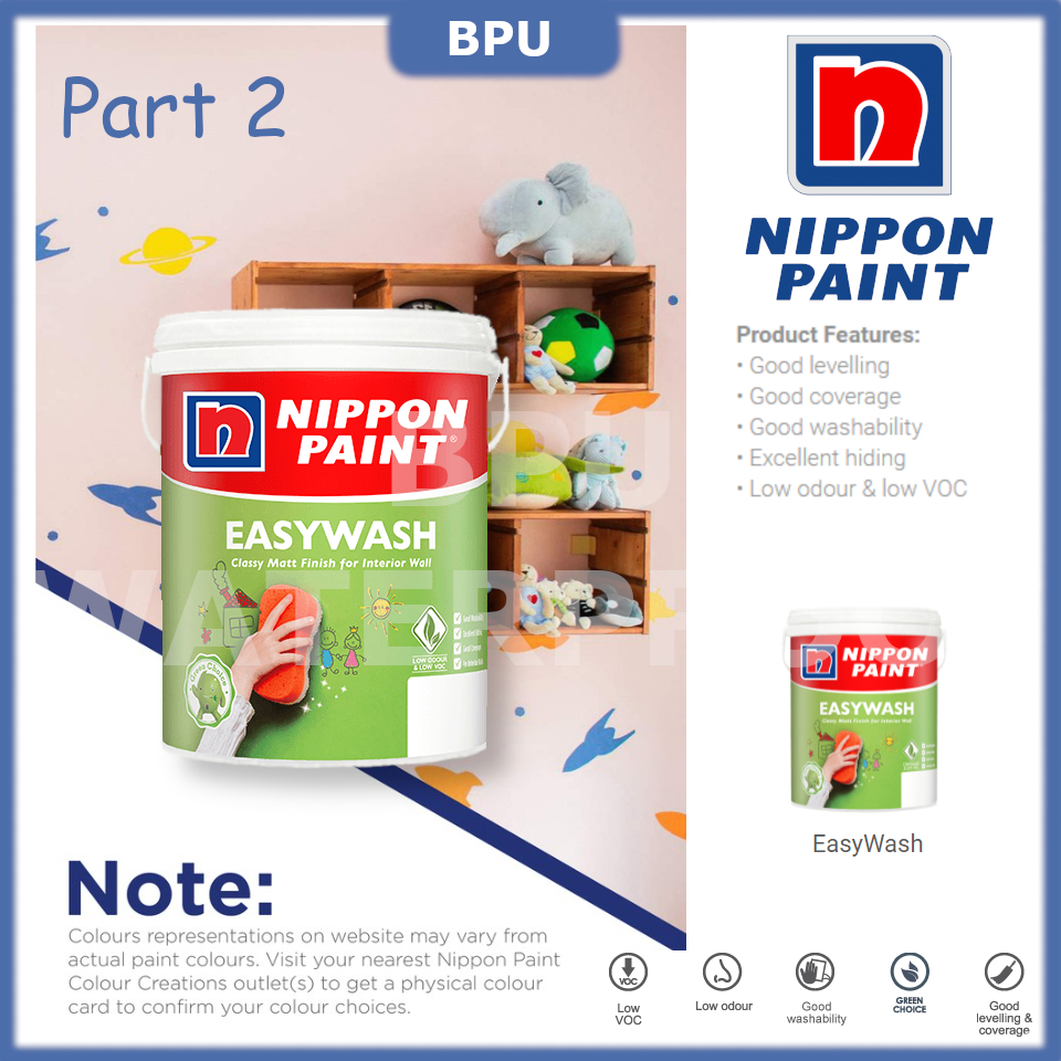 5 LITER NIPPON PAINT 5L EASY WASH Matt Finished Interior Paint ( Not ...