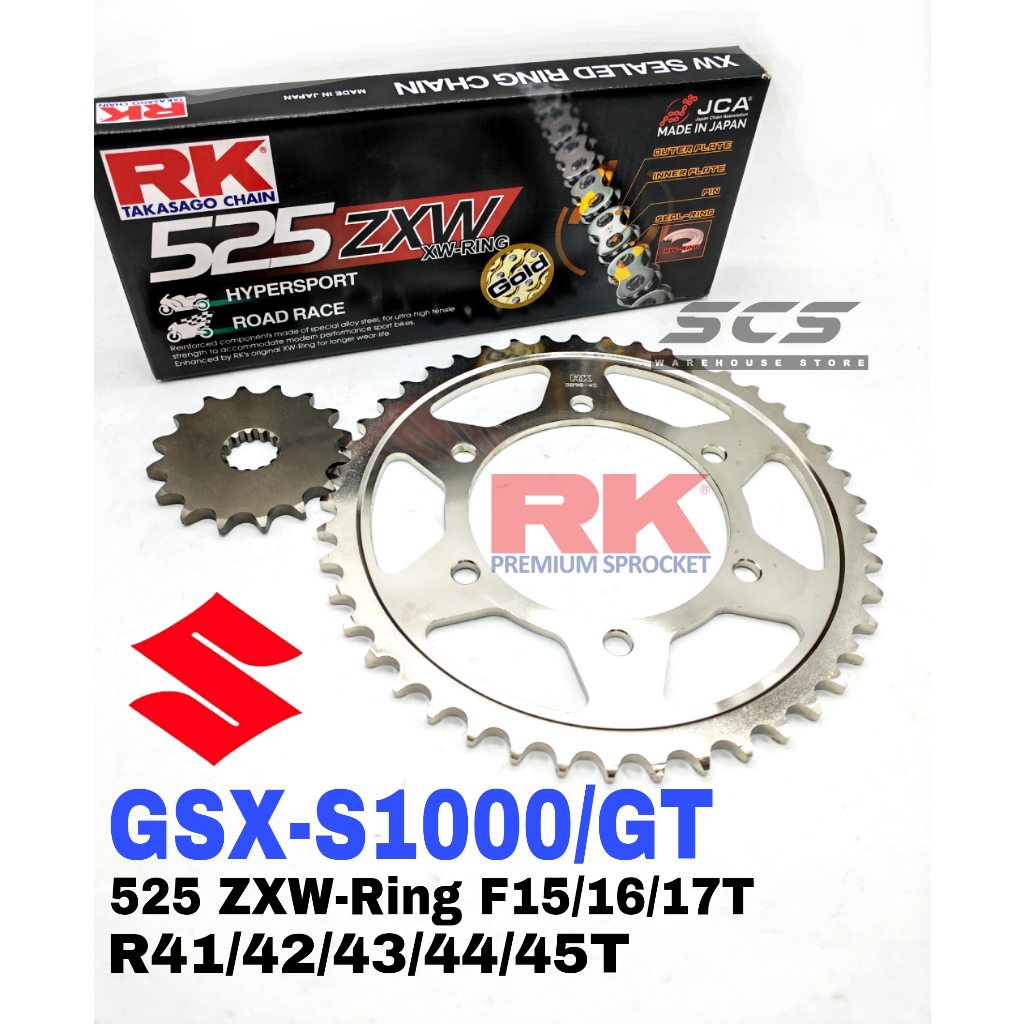RK Sprocket Set SUZUKI GSX-S1000 525 GB ZXW W-Ring Black Gold Chain ...