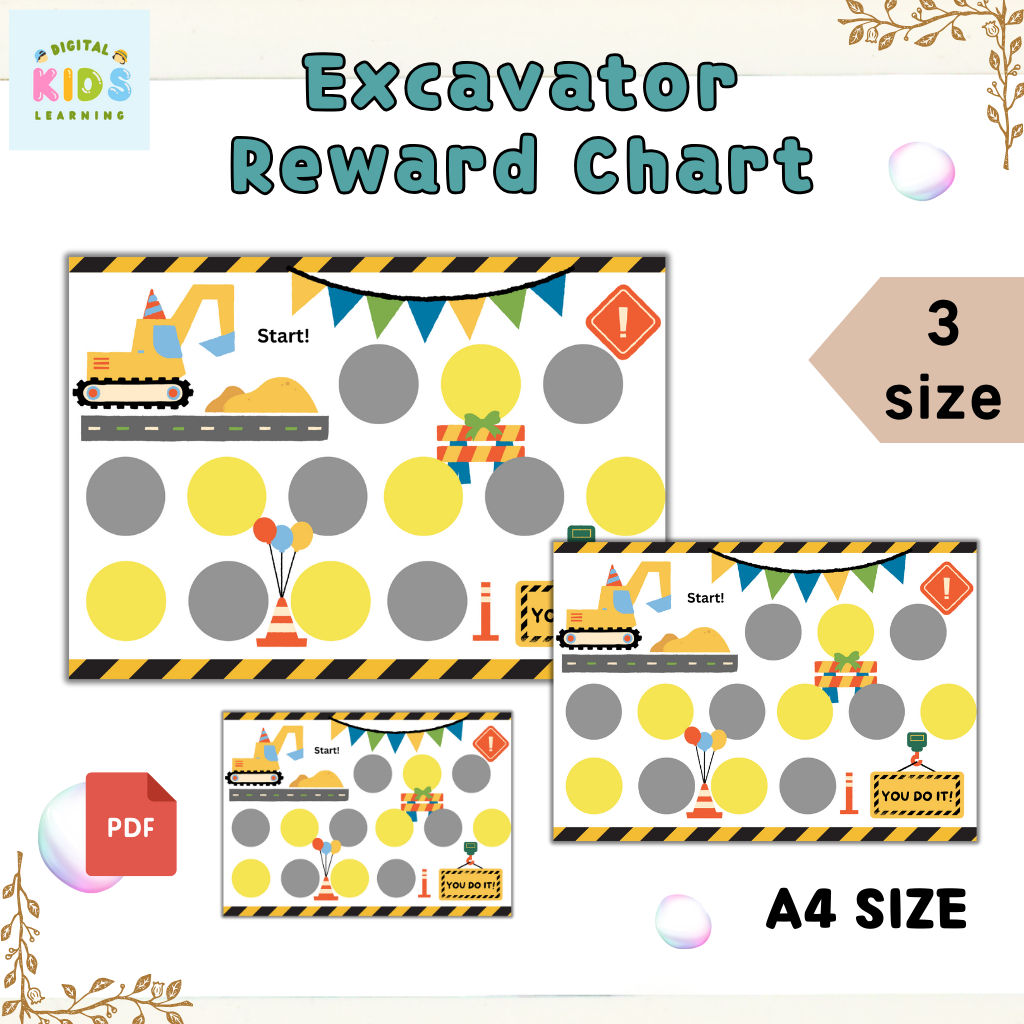 PDF Printable Excavator Rewards chart for kids Boys Kad Ganjaran Murid ...