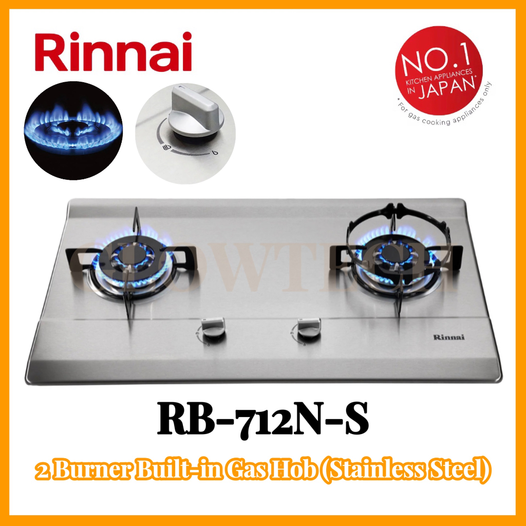 RINNAI RB-712N-S/RB712NS (2 Burner Stainless Steel Built in Hob) JAPAN ...