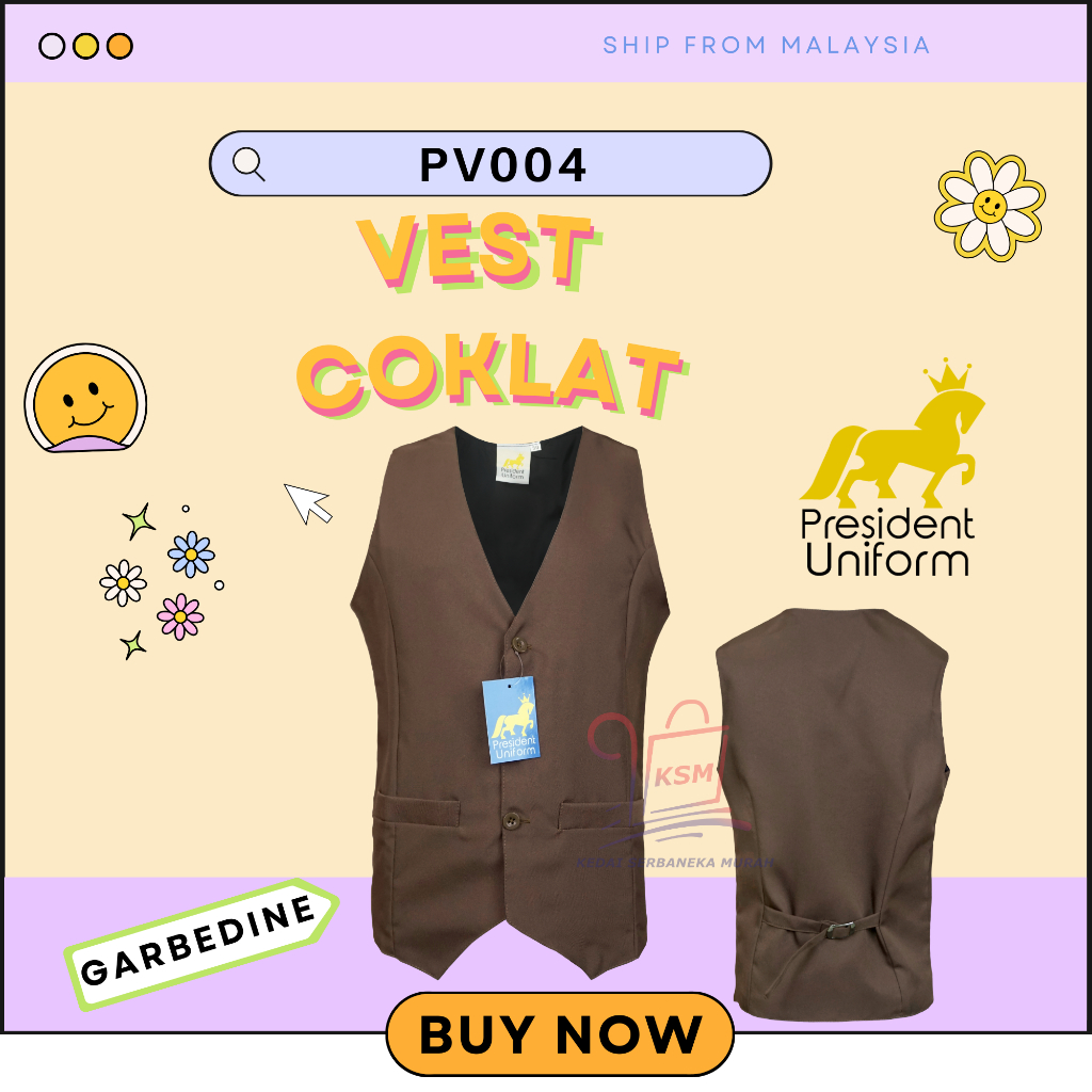 VEST COKLAT PENGAWAS READY STOCK !!! VEST SEKOLAH RENDAH DAN MENENGAH / PV004 - PRESIDENT ...
