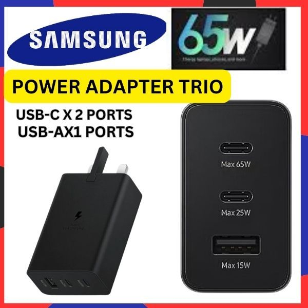 Samsung 65W PD Super-Fast Charger Support Quick Charge Power Adapter Trio USB C 2 Ports USB A ...