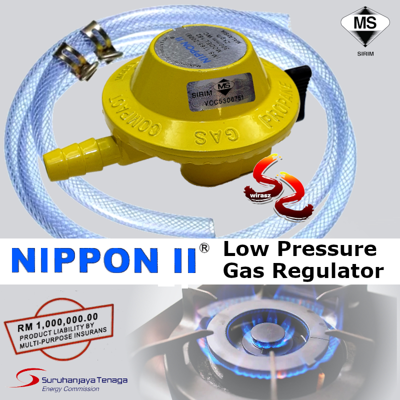 NIPPON II LPG LOW PRESSURE HEAD GAS REGULATOR / GAS KEPALA TEKANAN RENDAH With Hose & clips ...