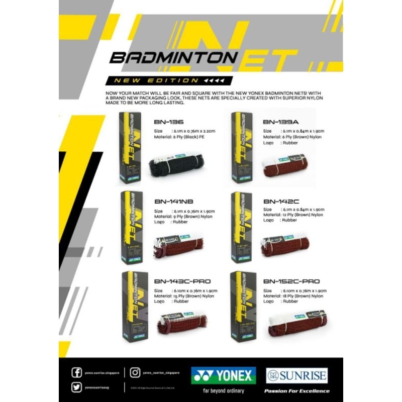 Yonex Badminton Net (BN136 / BN139A / BN141NB/ BN142C / BN143C-PRO ...