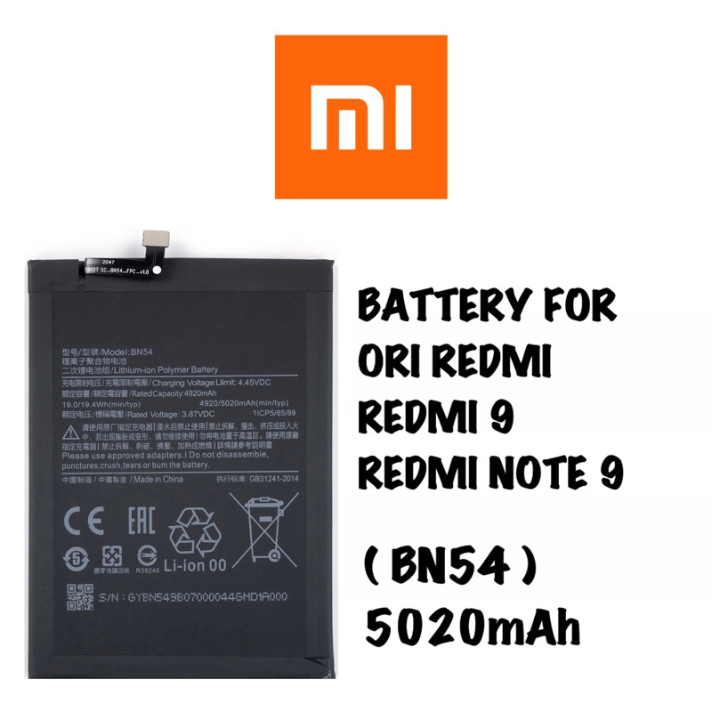 BATTERY FOR ORI REDMI NOTE 9 / REDMI 9 (BN54) 5020mAh | Shopee Malaysia